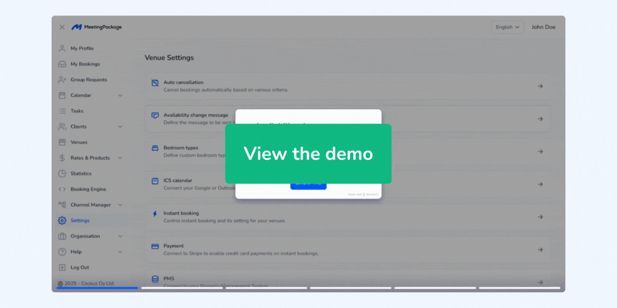 Settings - Availability change message